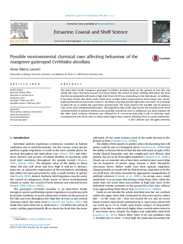 (PDF) Possible environmental chemical cues affecting behaviour of the ...