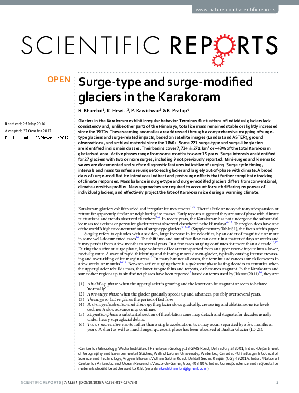 (PDF) Surge-type and surge-modified glaciers in the Karakoram