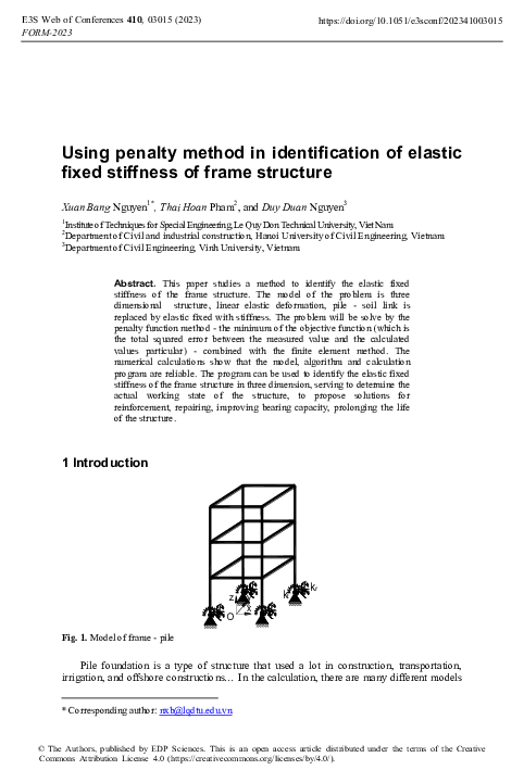 (PDF) Using penalty method in identification of elastic fixed stiffness ...
