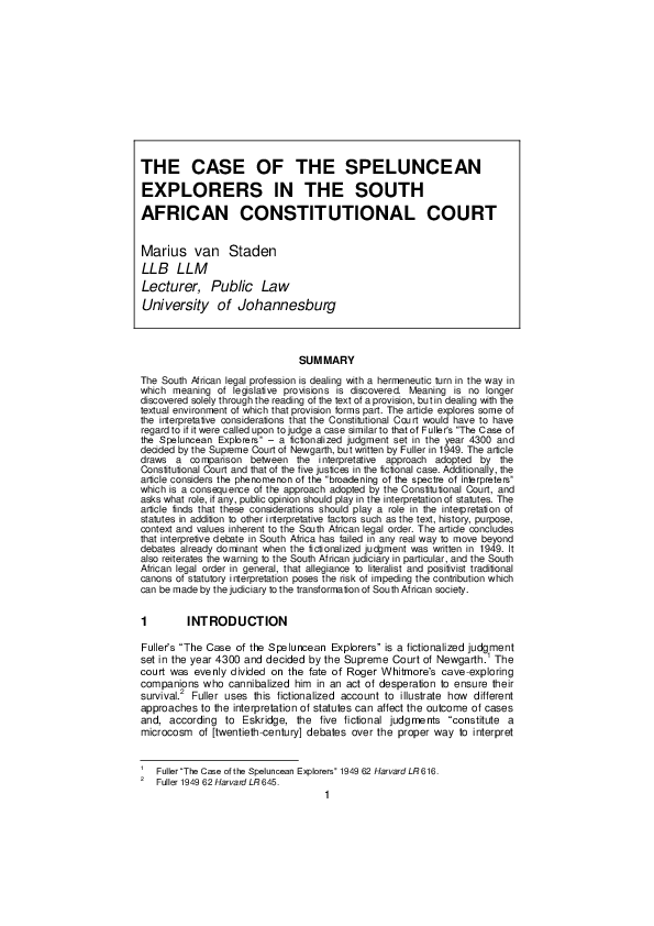 (PDF) The Case of the Speluncean Explorers in the South African ...