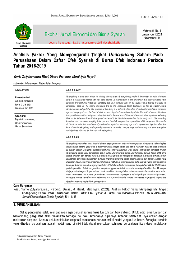 (PDF) Analisis Faktor Yang Mempengaruhi Tingkat Underpricing Saham Pada Perusahaan Dalam Daftar ...