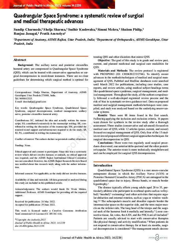 (PDF) Quadrangular Space Syndrome: a systematic review of surgical and ...