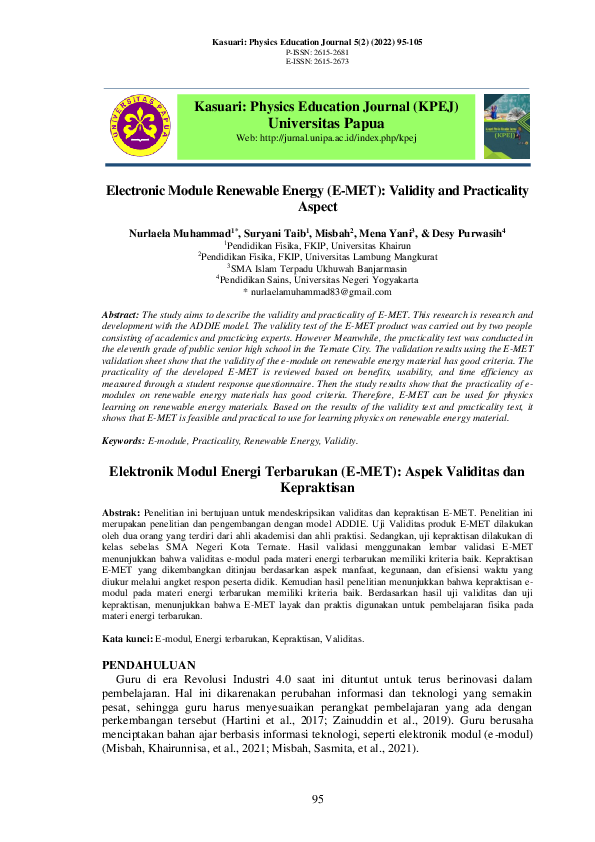 (PDF) Electronic Module Renewable Energy (E-MET): Validity and ...