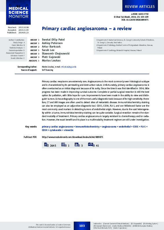 (PDF) Primary cardiac angiosarcoma – a review | Ashraf Ullah - Academia.edu