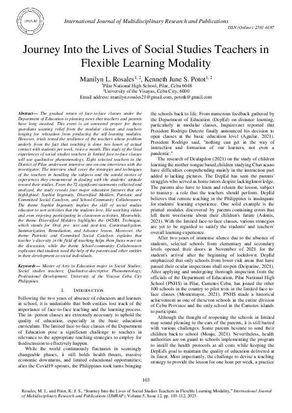 (PDF) Journey Into the Lives of Social Studies Teachers in Flexible ...