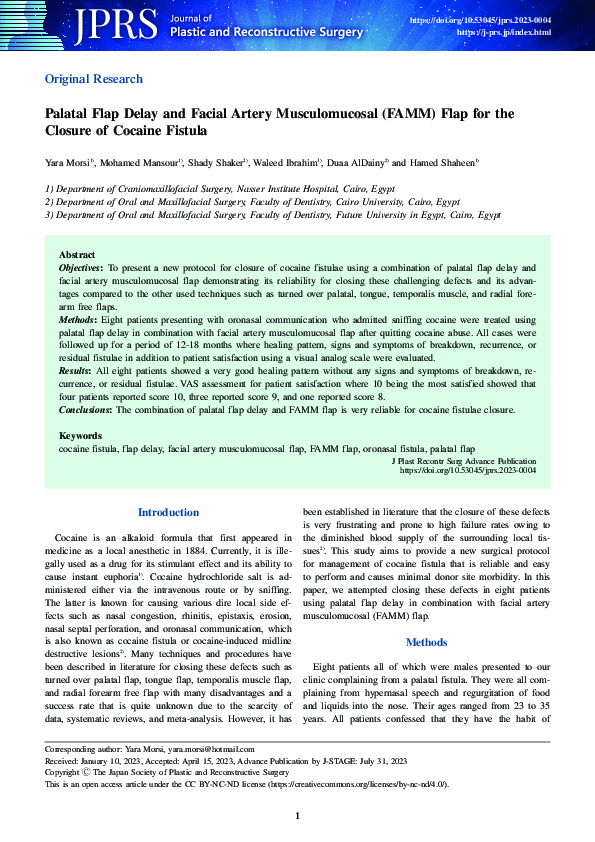 (PDF) Palatal Flap Delay and Facial Artery Musculomucosal (FAMM) Flap ...