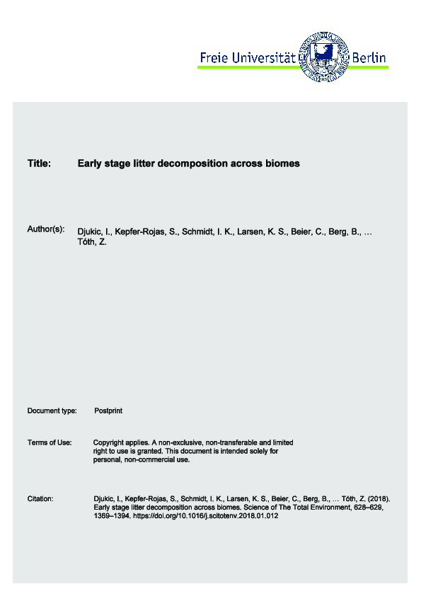 (PDF) Early stage litter decomposition across biomes
