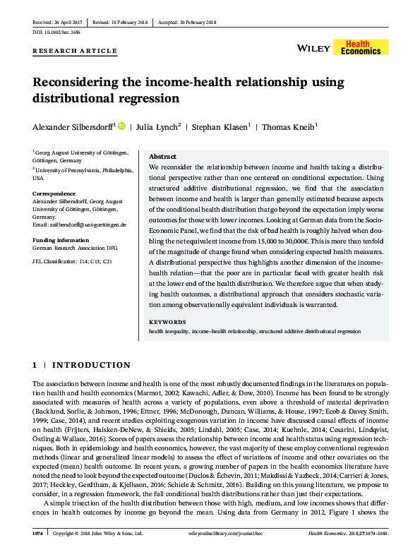 Pdf Reconsidering The Income‐health Relationship Using Distributional