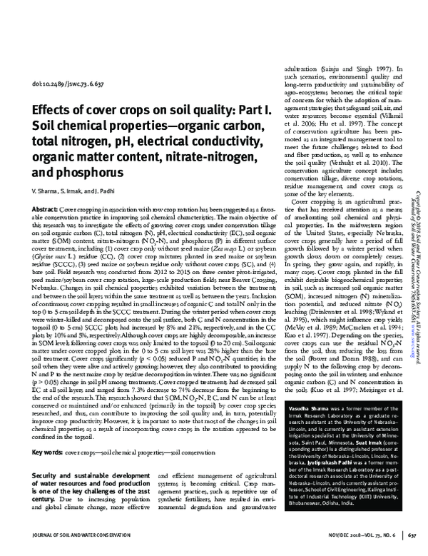 (PDF) Effects of cover crops on soil quality: Part I. Soil chemical properties—organic carbon ...