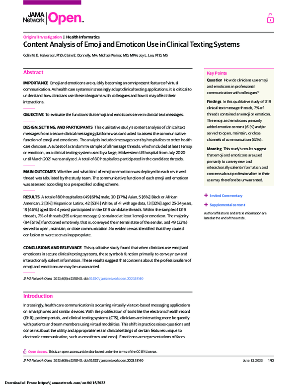 (PDF) Content Analysis of Emoji and Emoticon Use in Clinical Texting Systems
