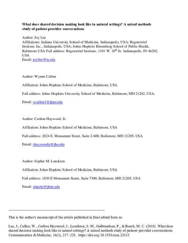 (PDF) What does shared decision making look like in natural settings? A mixed methods study of ...
