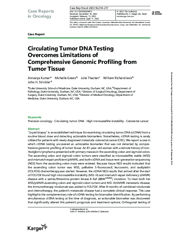 (PDF) Circulating Tumor DNA Testing Overcomes Limitations of ...