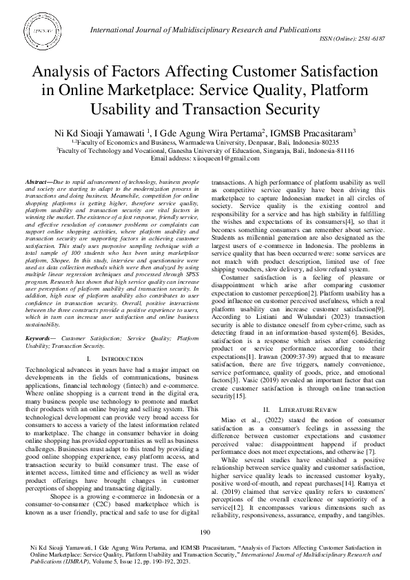 Pdf Analysis Of Factors Affecting Customer Satisfaction In Online