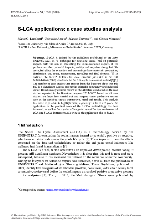 (PDF) S-LCA applications: a case studies analysis