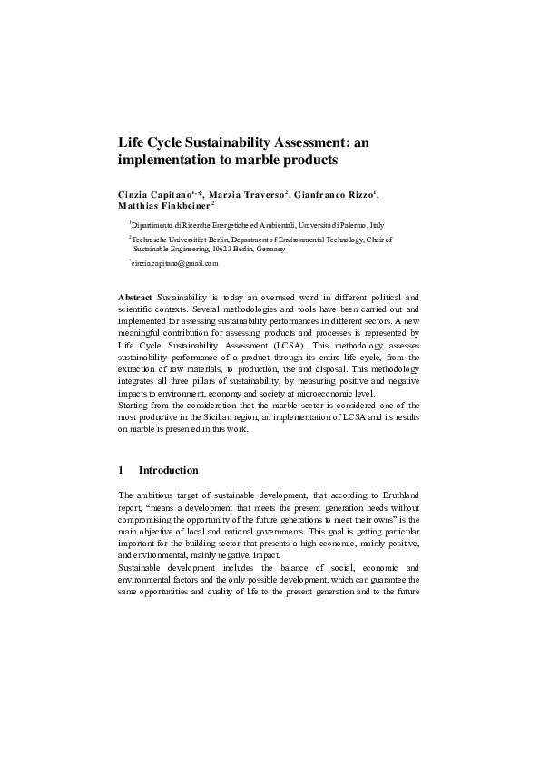 (PDF) Life cycle sustainability assessment: an implementation to marble ...