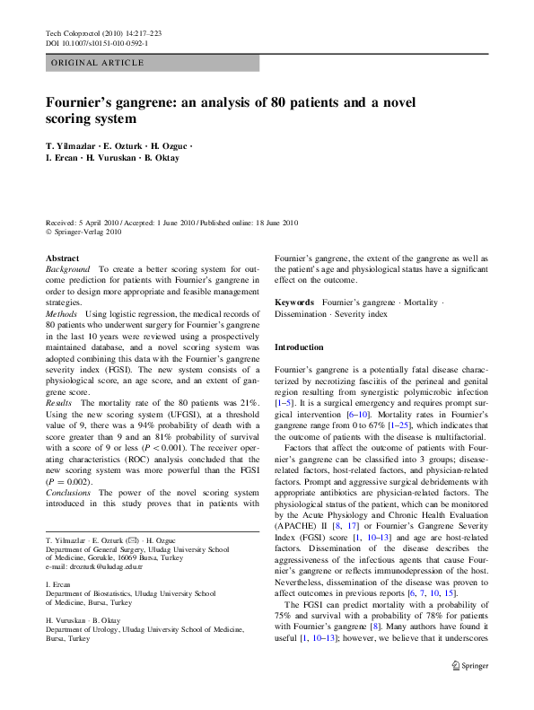 (PDF) Fournier’s gangrene: an analysis of 80 patients and a novel ...