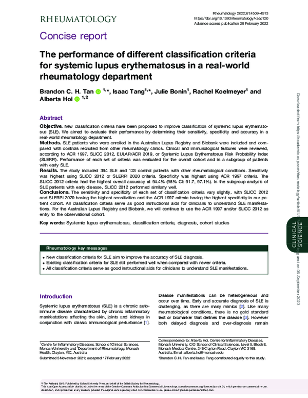 (PDF) The performance of different classification criteria for systemic ...