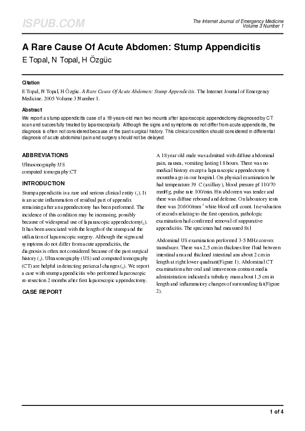 (PDF) A Rare Cause Of Acute Abdomen: Stump Appendicitis