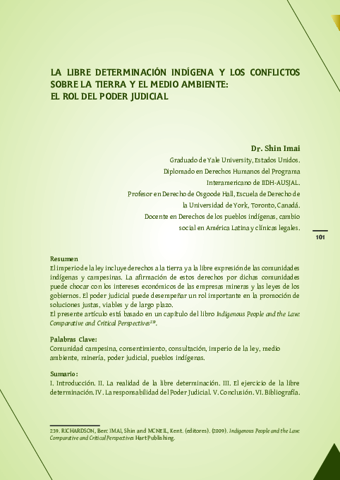 (PDF) La libre determinación indígena y los conflictos sobre la tierra ...