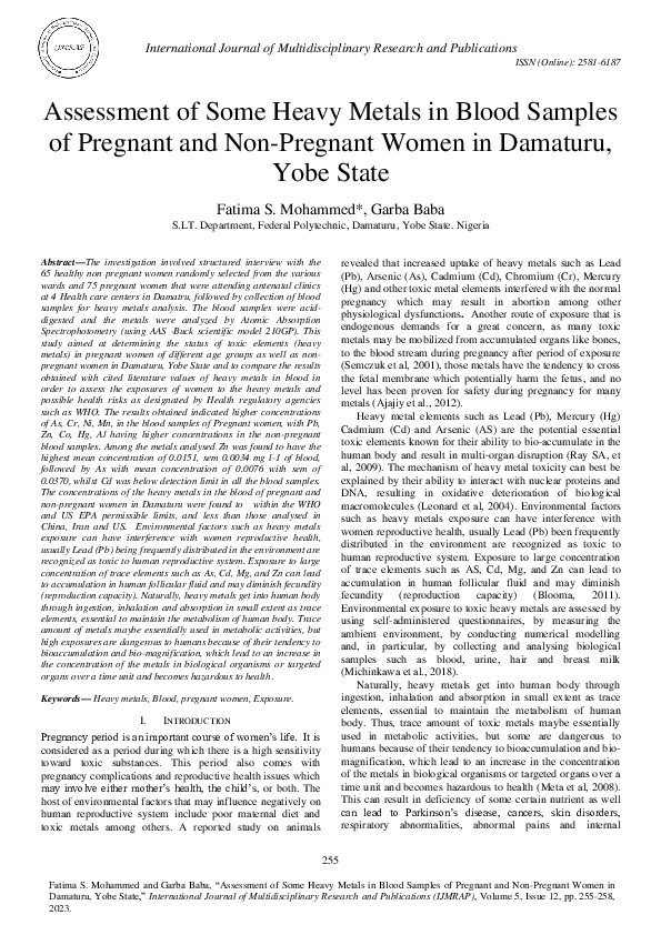 (PDF) Assessment of Some Heavy Metals in Blood Samples of Pregnant and ...