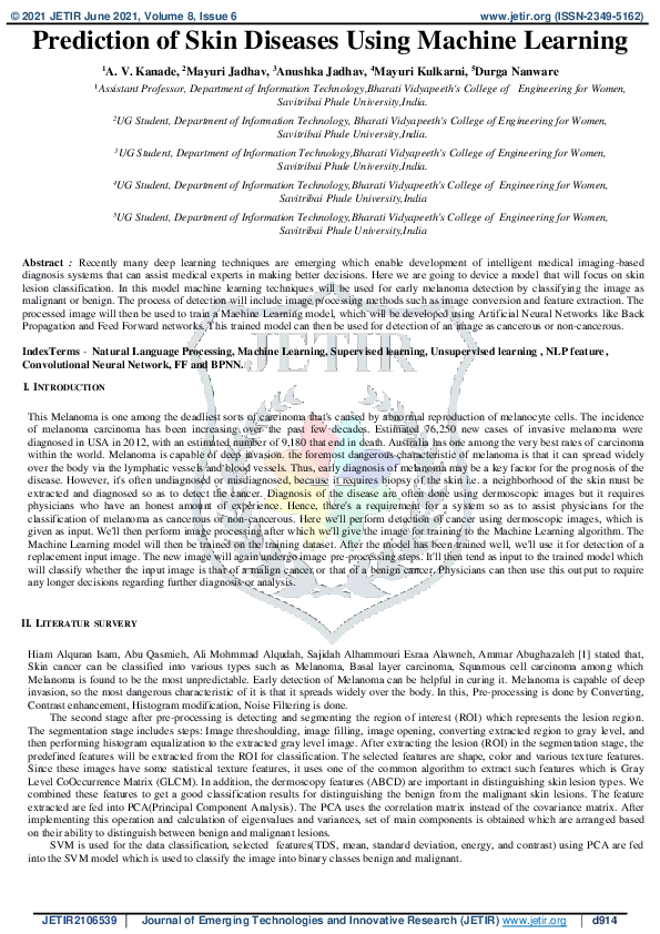 (PDF) Prediction of Skin Diseases Using Machine Learning