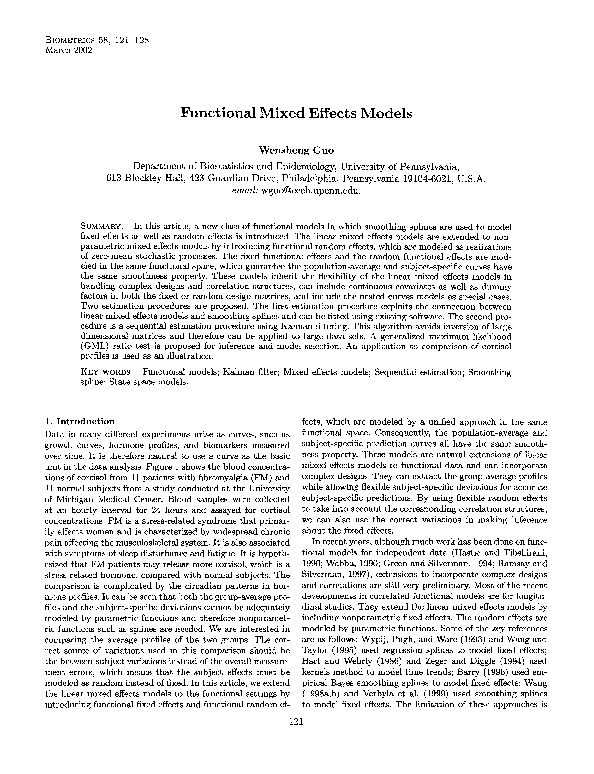 (PDF) Functional Mixed Effects Models (PDF) Functional Mixed Effects Models