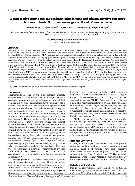 (PDF) A comparative study between open haemorrhoidectomy and minimal ...