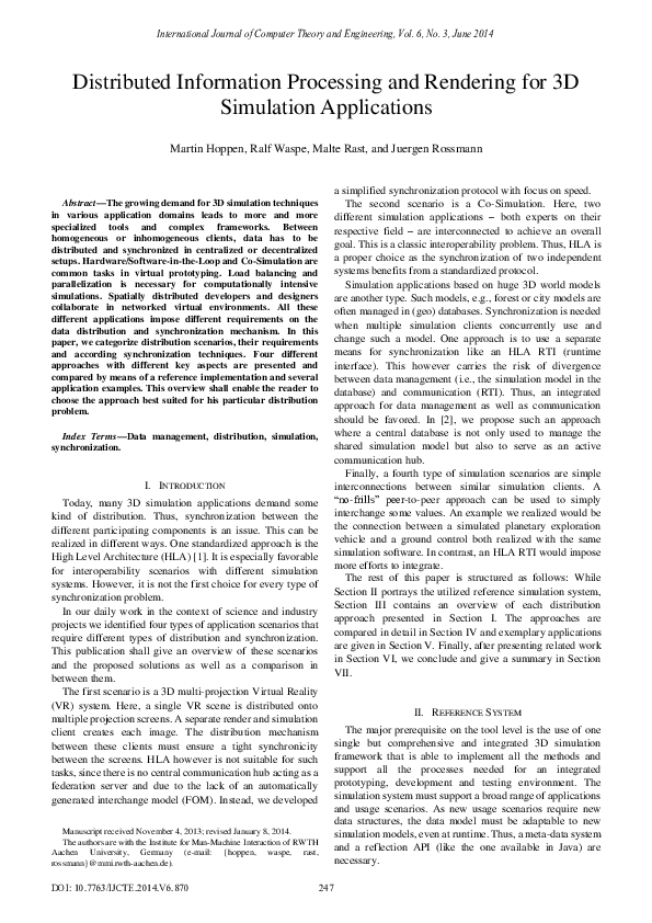 (PDF) Distributed Processing for 3D Simulation Systems