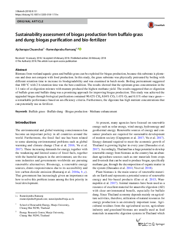 (PDF) Sustainability assessment of biogas production from buffalo grass and dung: biogas ...