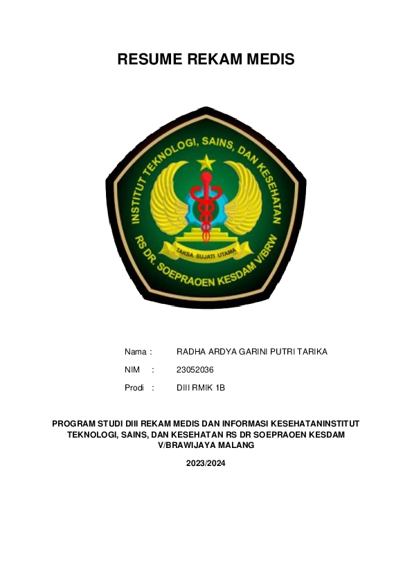 (PDF) RESUME REKAM MEDIS | Radha Ardya Garini Putri Tarika - Academia.edu