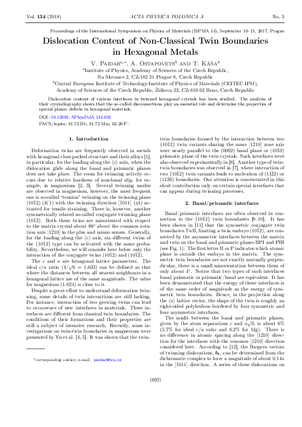 (PDF) Dislocation Content of Non-Classical Twin Boundaries in Hexagonal Metals | Vaclav Paidar ...