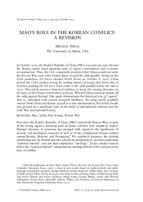 (PDF) Mao’s Role in the Korean Conflict: A Revision