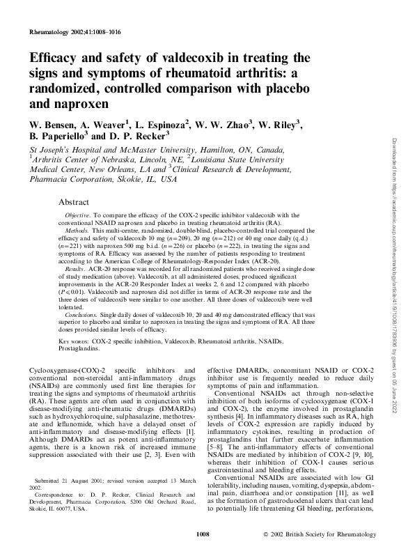 (PDF) Efficacy and safety of valdecoxib in treating the signs and ...