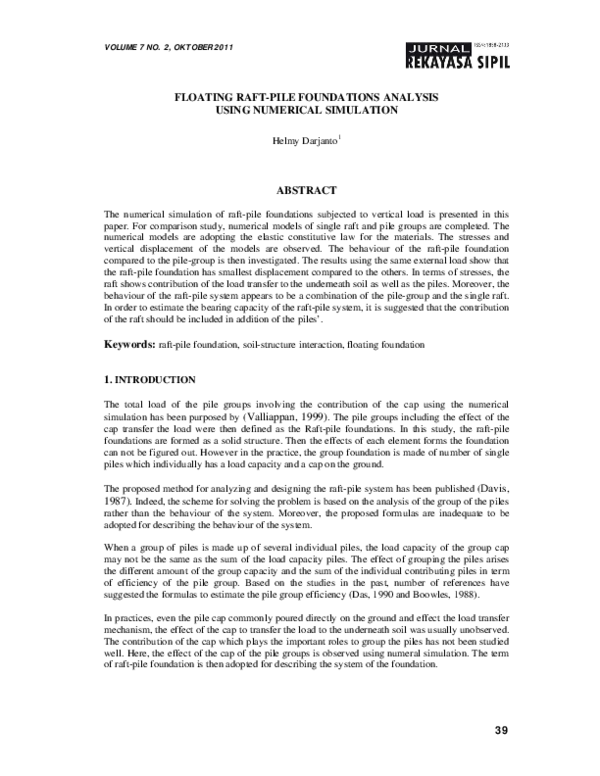 (PDF) Floating Raft-Pile Foundations Analysis Using Numerical Simulation