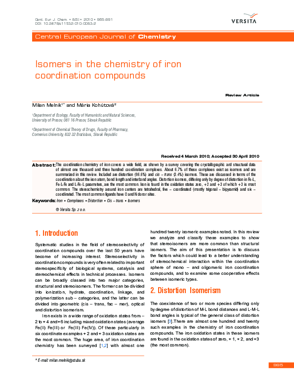 (PDF) Isomers in the chemistry of iron coordination compounds | Jindra ...