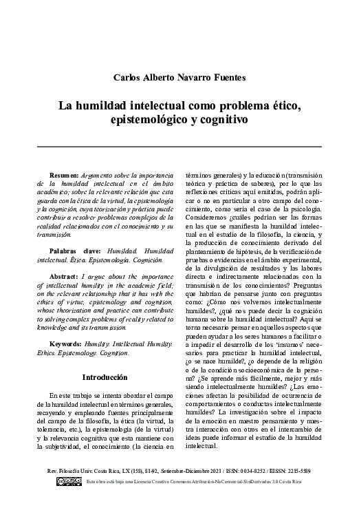 (PDF) La humildad intelectual como problema ético, epistemológico y ...