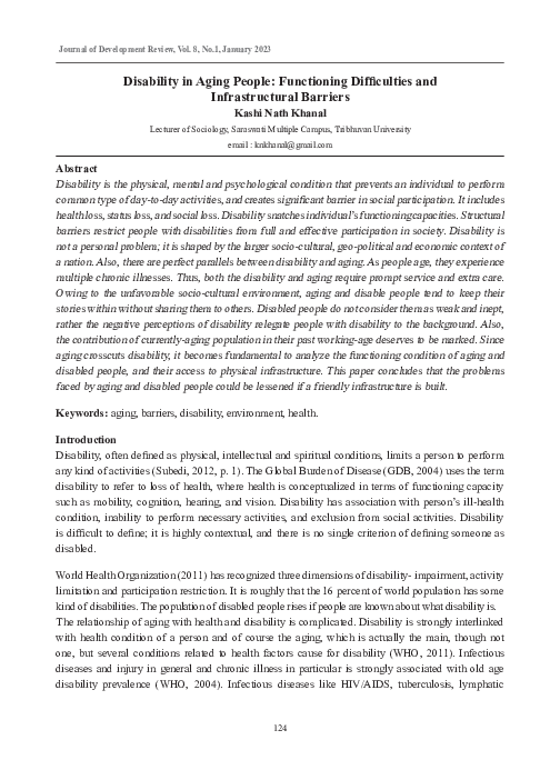 (PDF) Disability in Aging People: Functioning Difficulties and ...