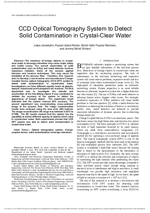 (PDF) CCD Optical Tomography System to Detect Solid Contamination in ...