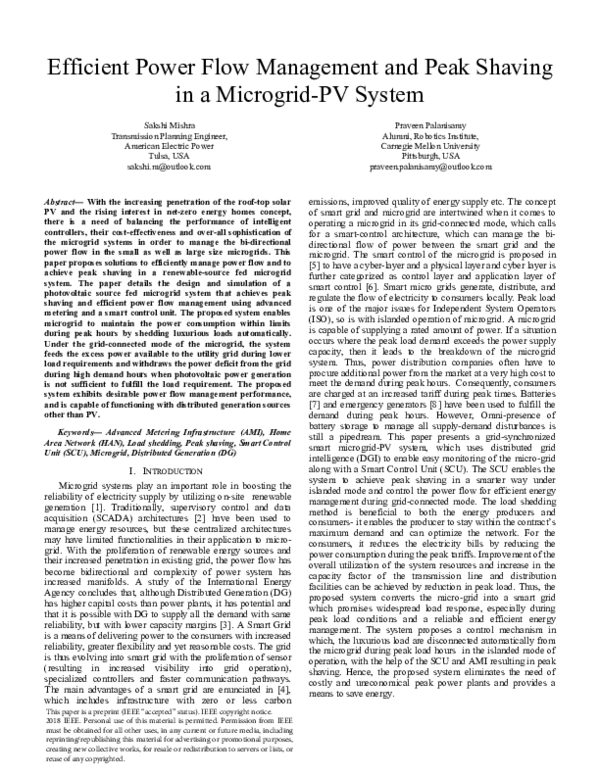 (PDF) Efficient Power Flow Management and Peak Shaving in a Microgrid-PV System