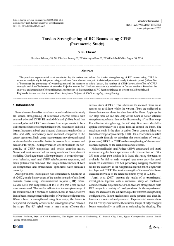 (PDF) Torsion strengthening of RC beams using CFRP (parametric study)