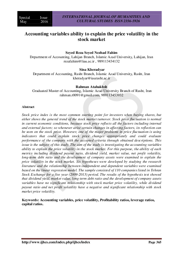 (PDF) Investigating Accounting Variables Explaining Stock Price Volatility
