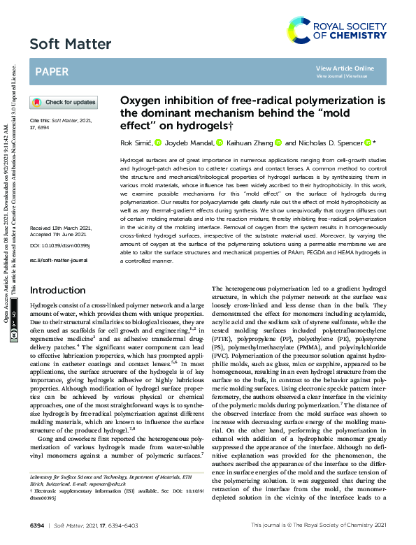 (PDF) Oxygen inhibition of free-radical polymerization is the dominant ...