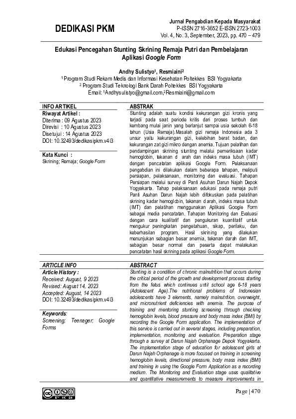 (PDF) Edukasi Pencegahan Stunting Skrining Remaja Putri dan ...