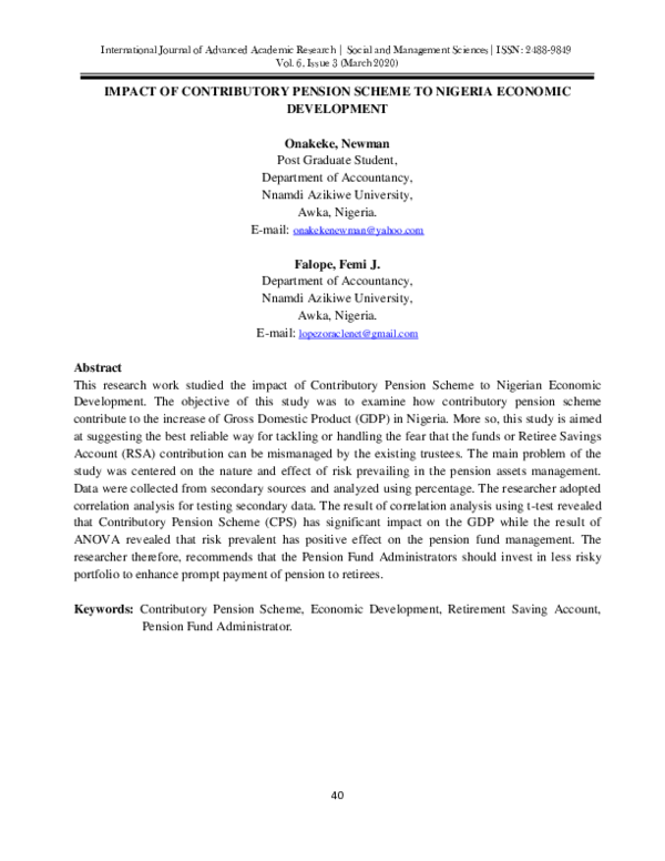 (PDF) IMPACT OF CONTRIBUTORY PENSION SCHEME TO NIGERIA ECONOMIC DEVELOPMENT