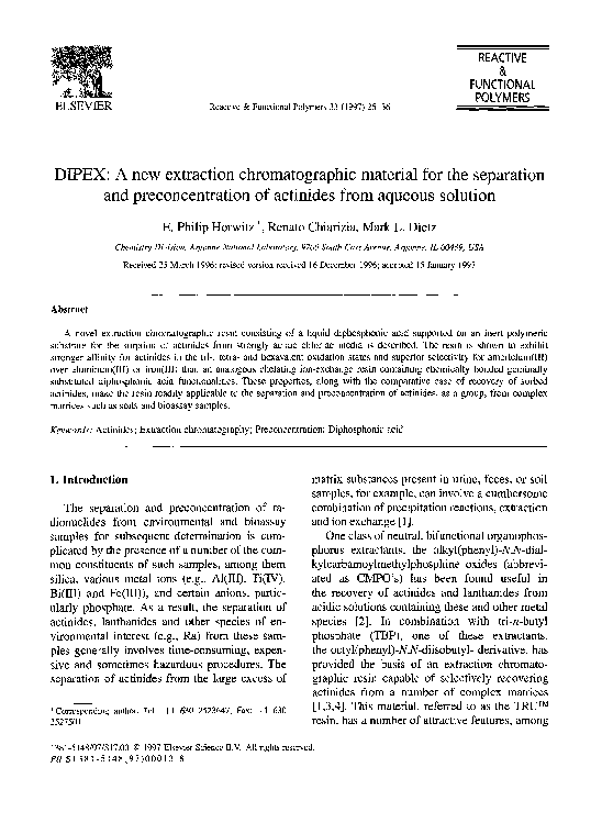 (PDF) DIPEX: A new extraction chromatographic material for the ...