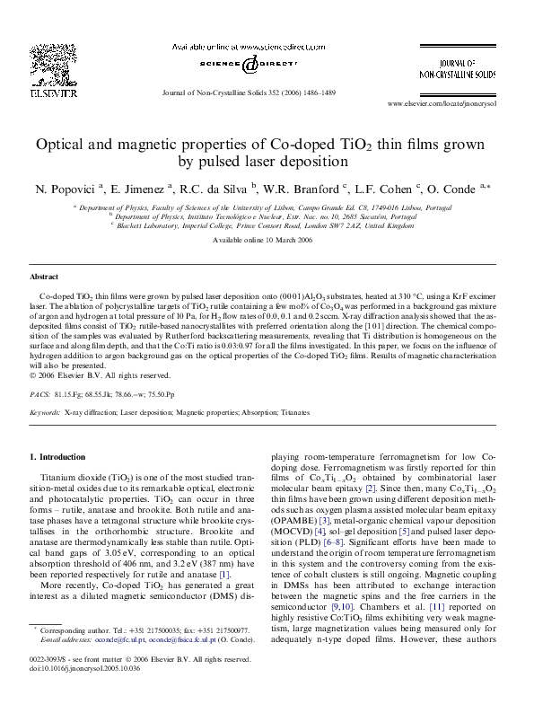 (PDF) Optical and magnetic properties of Co-doped TiO2 thin films grown ...