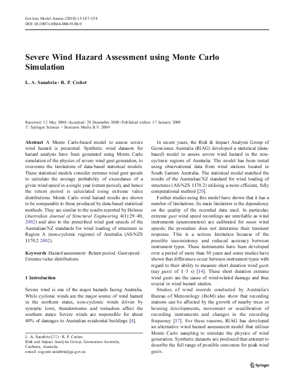 (PDF) Severe Wind Hazard Assessment using Monte Carlo Simulation
