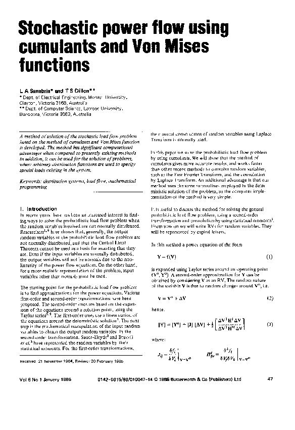 (PDF) Cumulant-Based Stochastic Power Flow Method