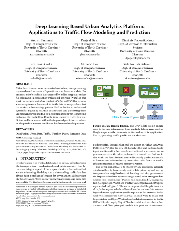 Pdf Deep Learning Based Urban Analytics Platform Applications To Traffic Flow Modeling And
