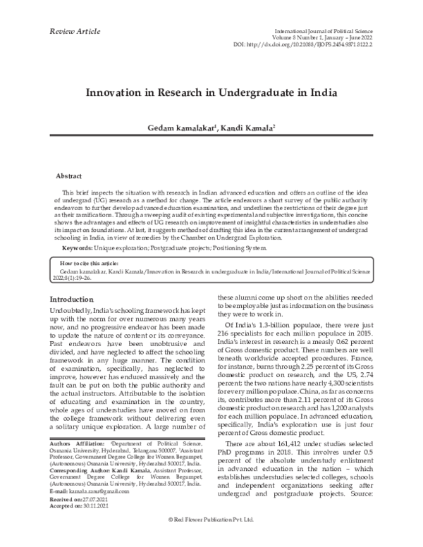 (PDF) Innovation in Research in Undergraduate in India